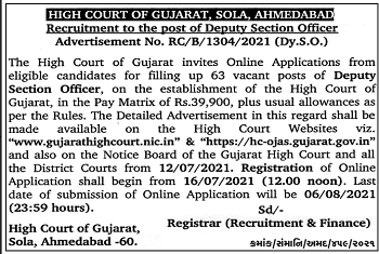 Hc Ojas High Court of Gujarat Recruitment for 63 Deputy Section Officer ...