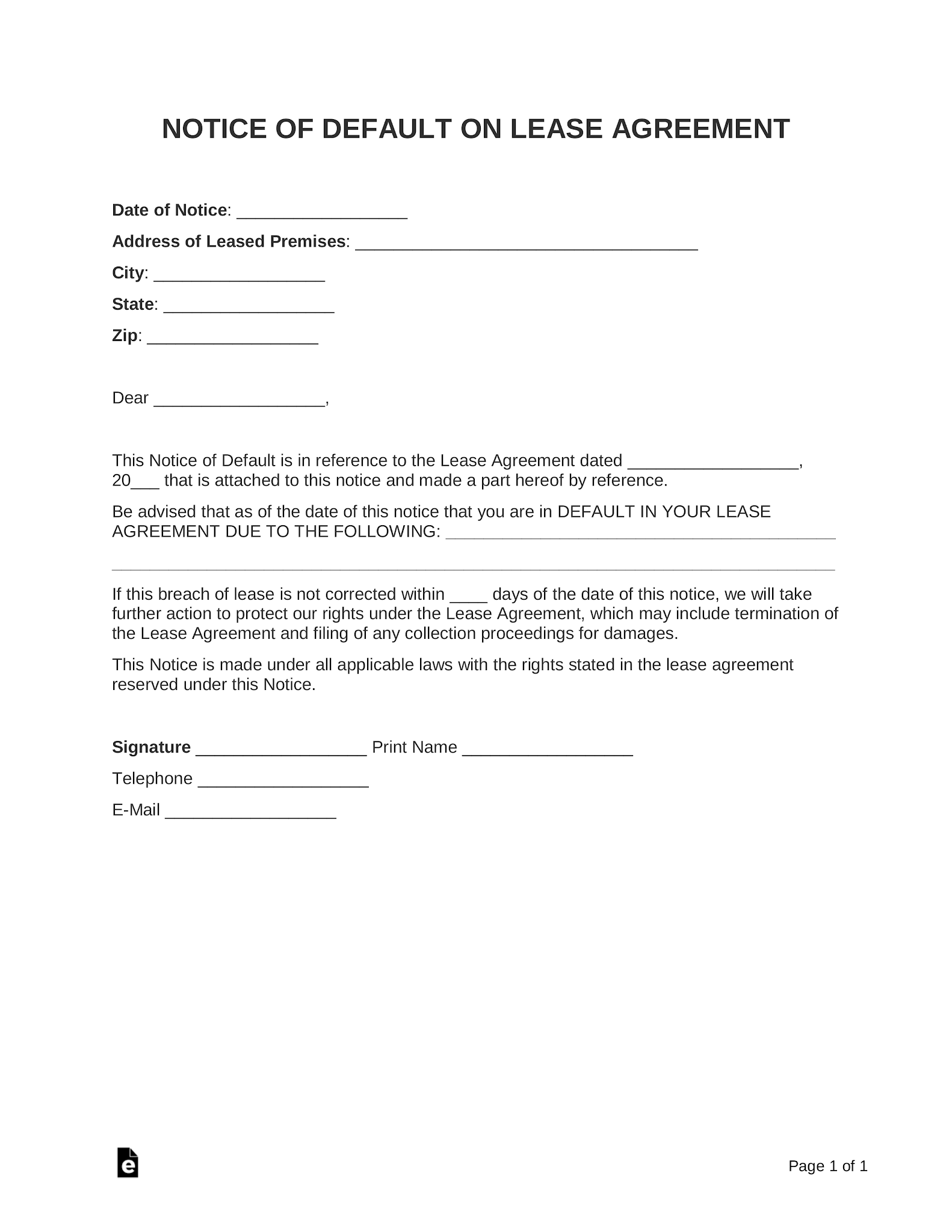 Lease Default Letter Template ~ Resume Letter
