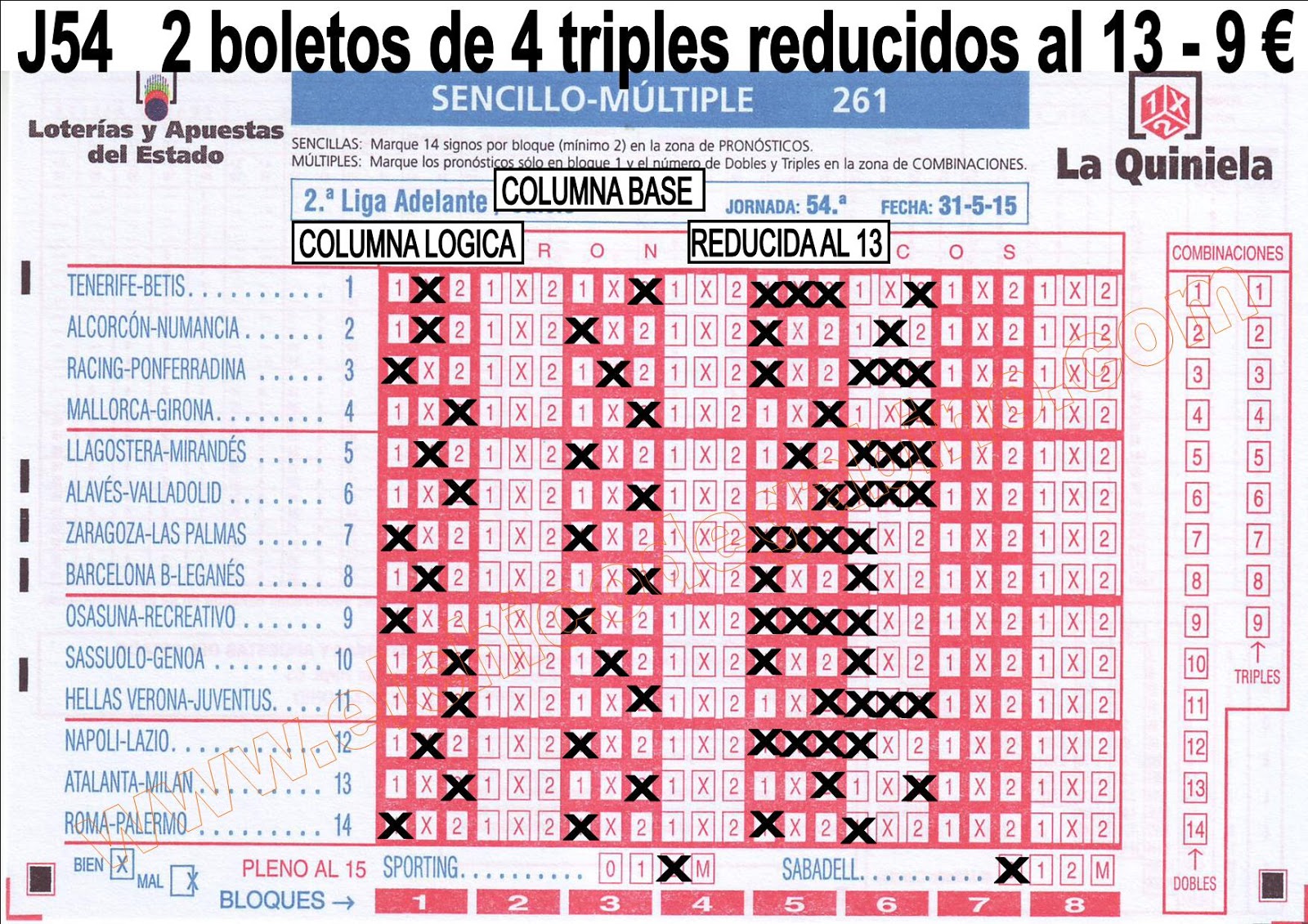 J54 Reducida de la Quiniela y base del Quinigol - El chico de Gabino