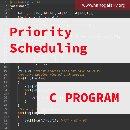 C Program To Simulate Priority Scheduling Algorithm With Proper Comments To Easily Understand