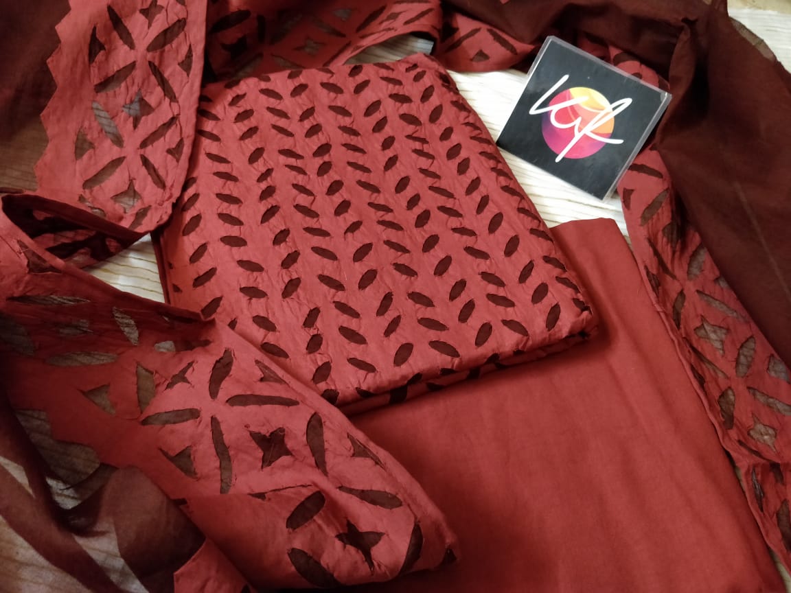 Applique work dress materials