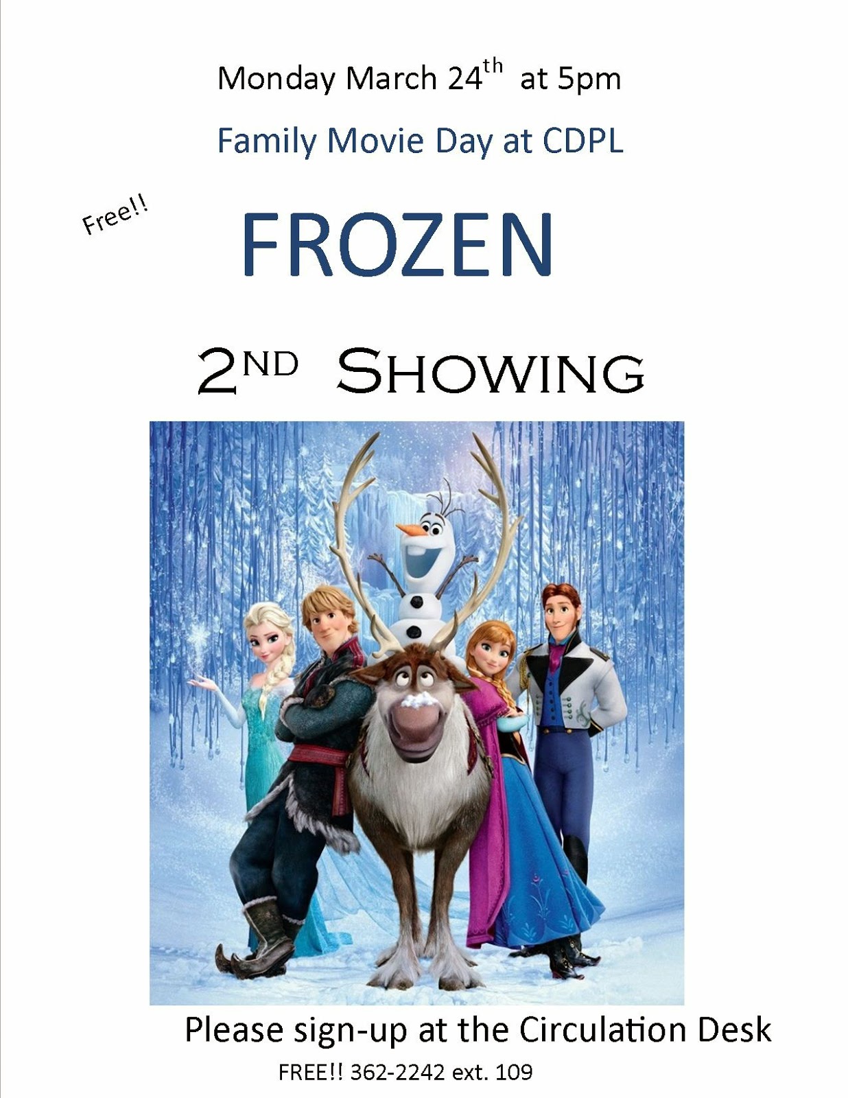 CDPL Children's Services: CDPL Encore Presentation of FROZEN!! Call to ...