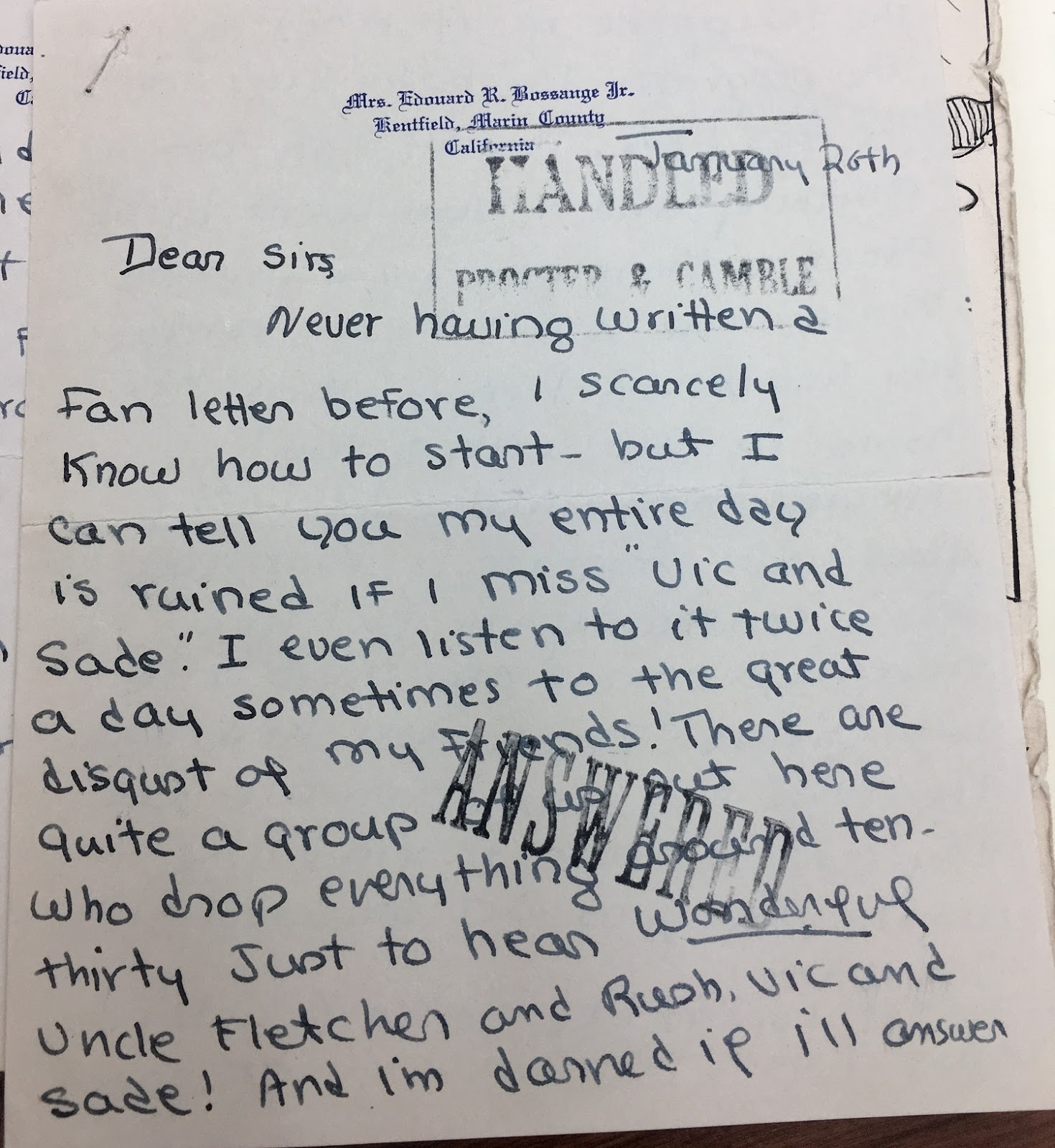 The 'Vic and Sade' Notebook: Fan letter #1