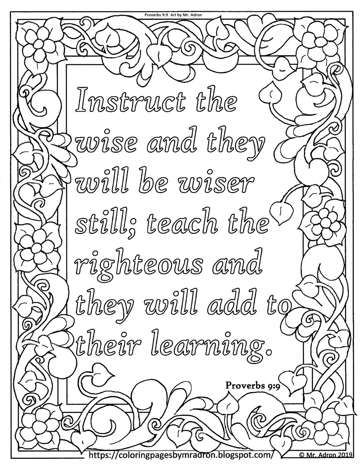 Coloring Pages for Kids by Mr. Adron: Free Print and Color Proverbs 9:9 ...