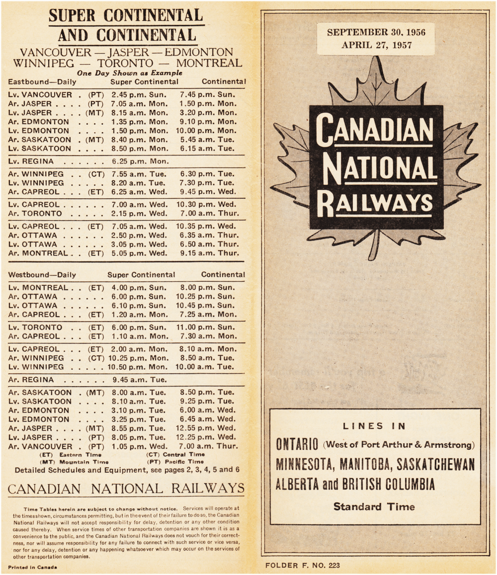 Rolly Martin Country: 1956 CNR Public Timetable, Western Canada, Part 1
