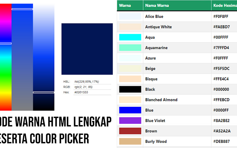 Inilah Kode Warna HTML Lengkap – HTML Color Code & Color Picker