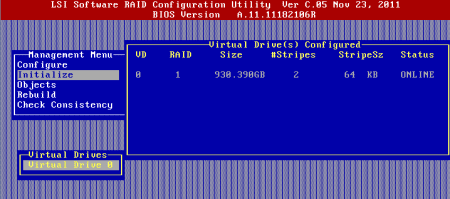 Konfigurasi RAID 1 LSI MegaRaid