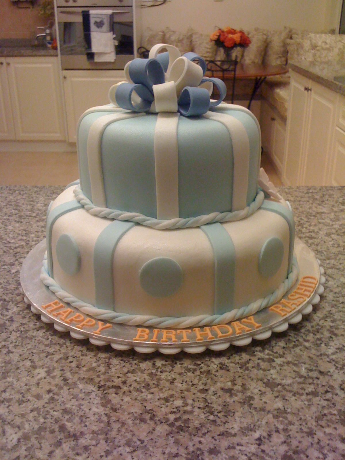 CAKE CUPBOARD: 2 Tier Birthday cake - light blue and white with loopy ...