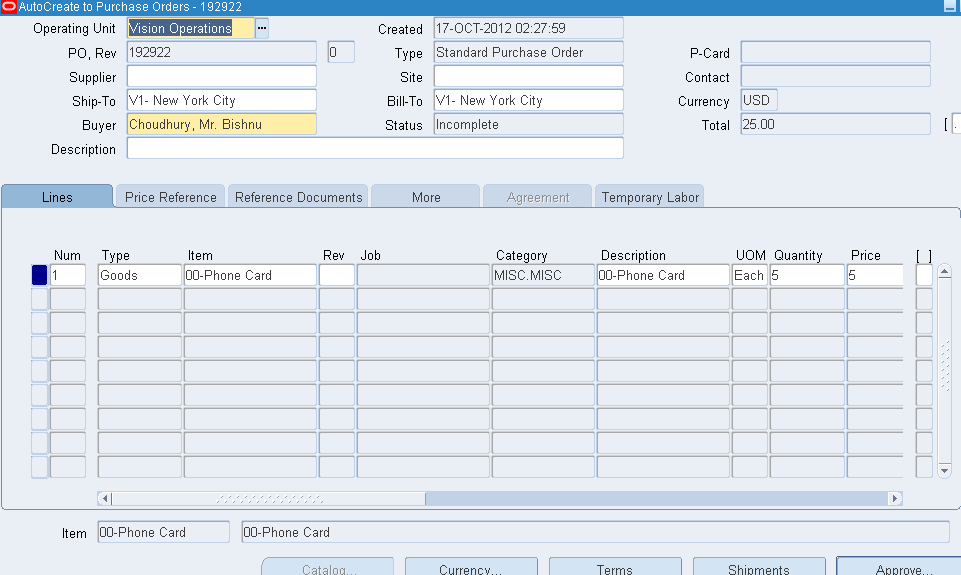 Creating a Purchase Order from an Approved Requisition « Learn Oracle