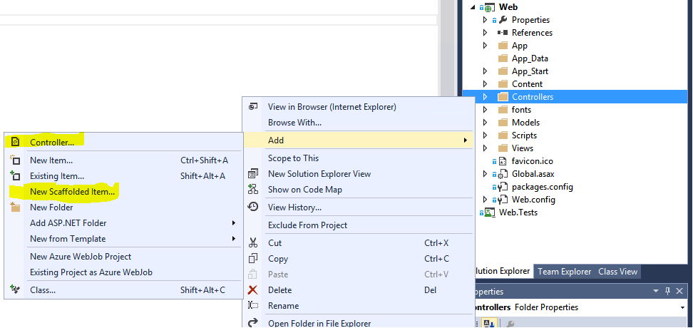 Aspnet Mvc Menus Missing Add Controller And Scaffolded Item