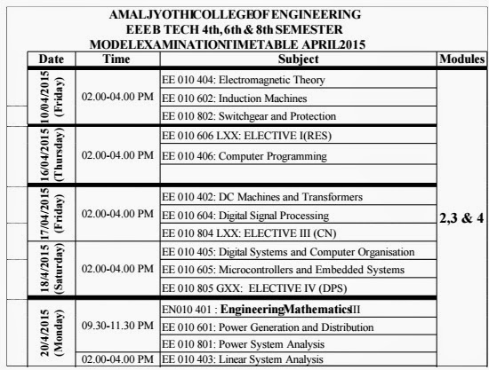 Model Exam Time Table ~ EEE