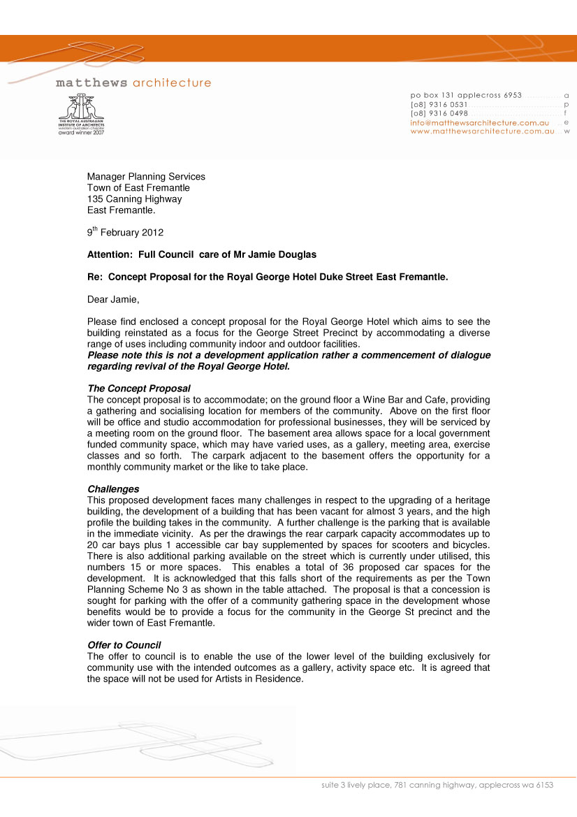 The Royal Hotel: 090212 Concept proposal letter