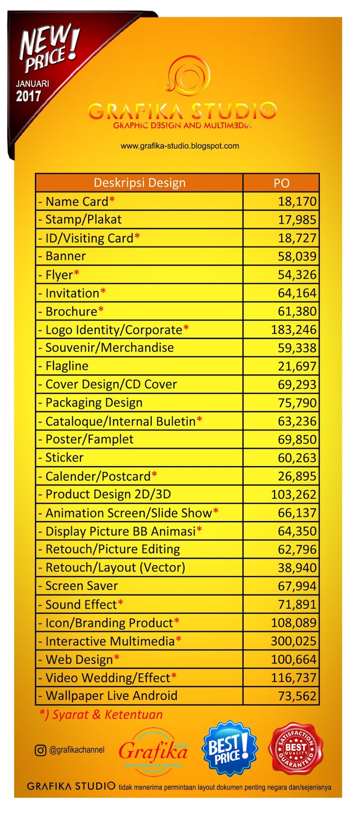 Grafika Studio: Price List 2017