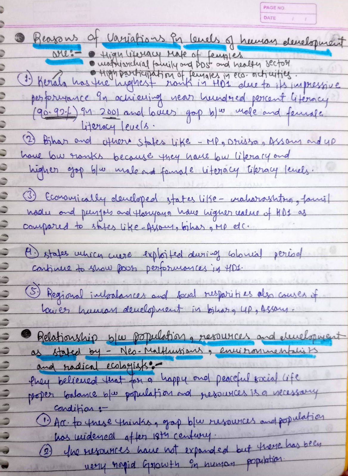 handwritten notes of Human Development -chapter 3 [Geography] class ...