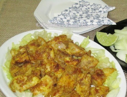 Shobha's Food Mazaa: PAN FRIED PODI CHICKEN SERVED WITH YOGURT SAUCE.