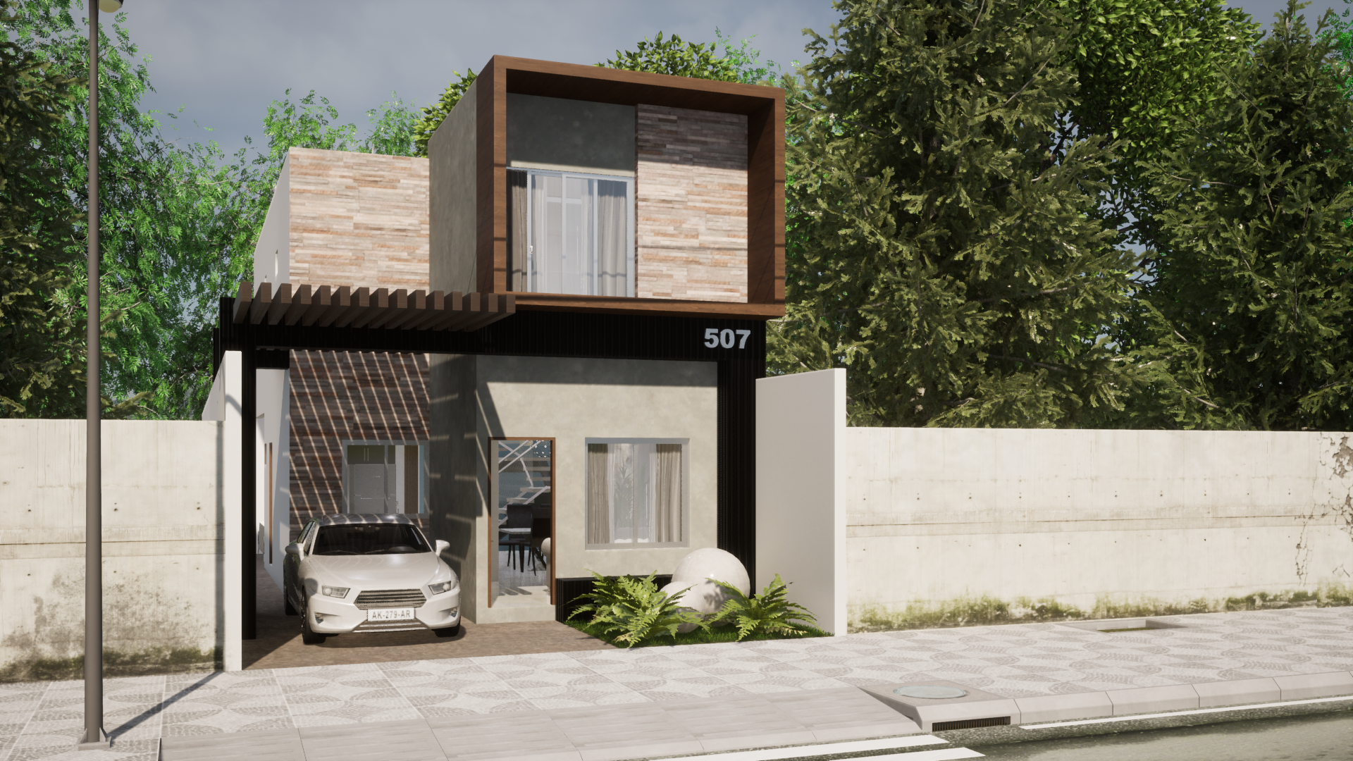 PLANO DE CASA DE 7 X 20 METROS CON PISCINA Y 4 HABITACIONES