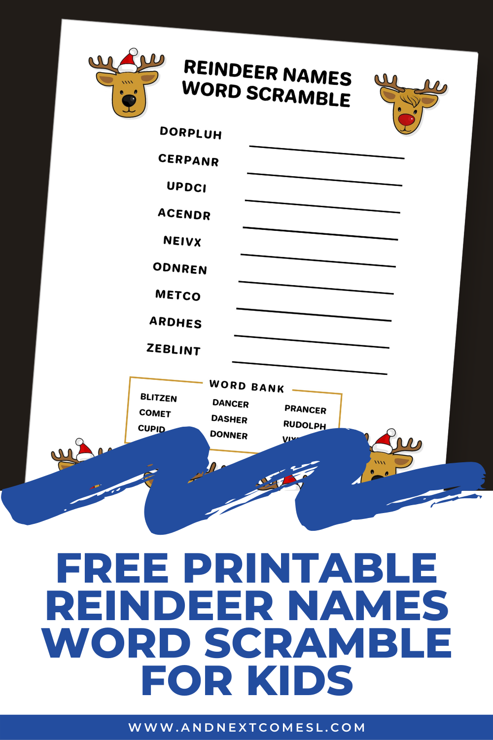 Free Reindeer Word Scramble Printable for Kids | And Next Comes L ...