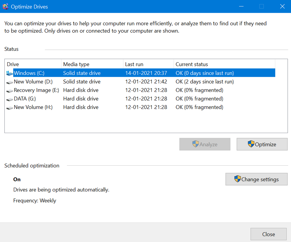 Windows Disk Defragment Tool