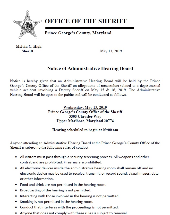 PRINCE GEORGE'S COUNTY OFFICE OF THE SHERIFF: Public Notice of ...