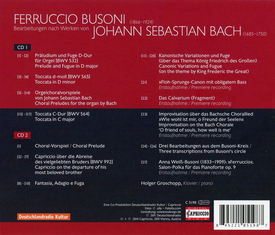 makdelart - classique: Busoni - Bach Transcriptions (Holger Groschopp ...