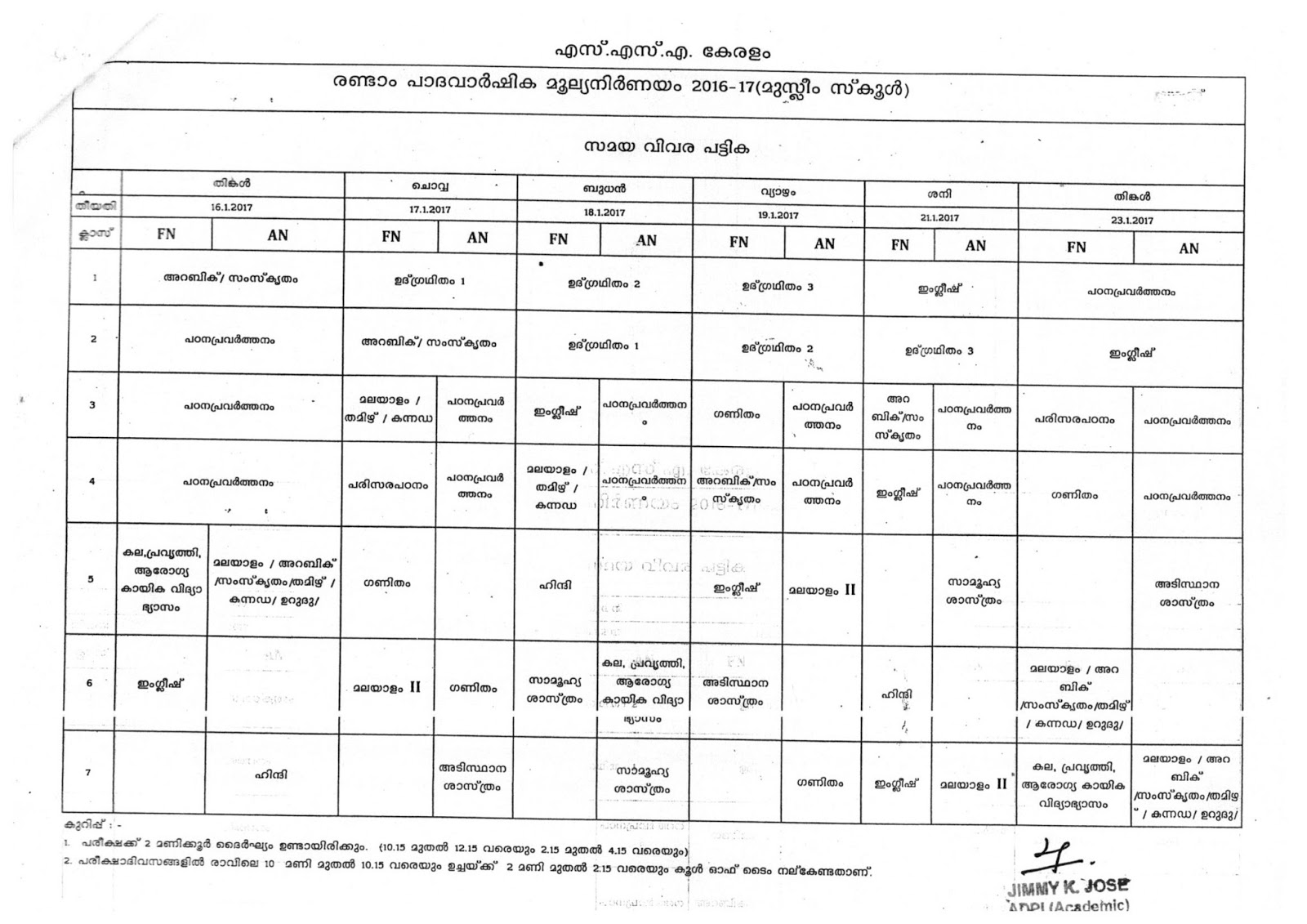 BRC PARAPPANANGADI: TIME TABLE- MUSLIM SCHOOL