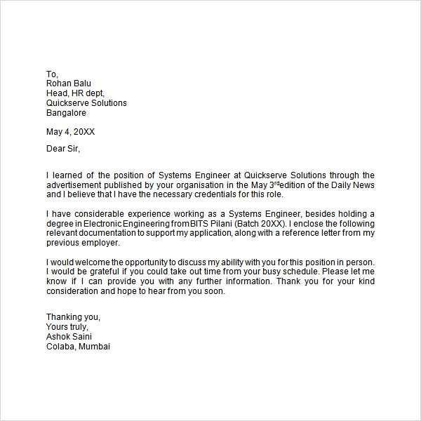 Job Application Letter Template Pdf ~ Resume Letter