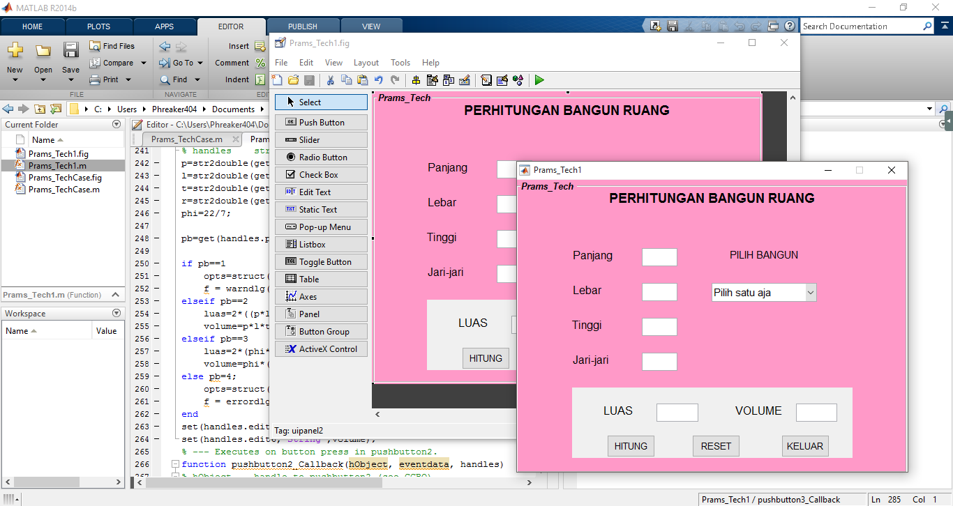 Tutorial Gui Matlab Program Perhitungan Bangun Ruang Dengan Fungsi If