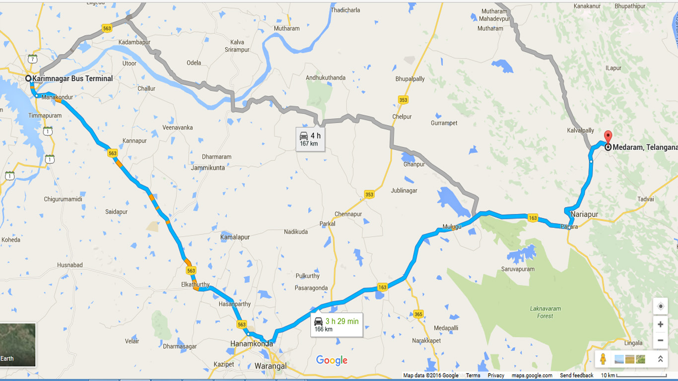 Route Map for Medaram Jatara ~ Medaram Sammakka Sarakka Jathara