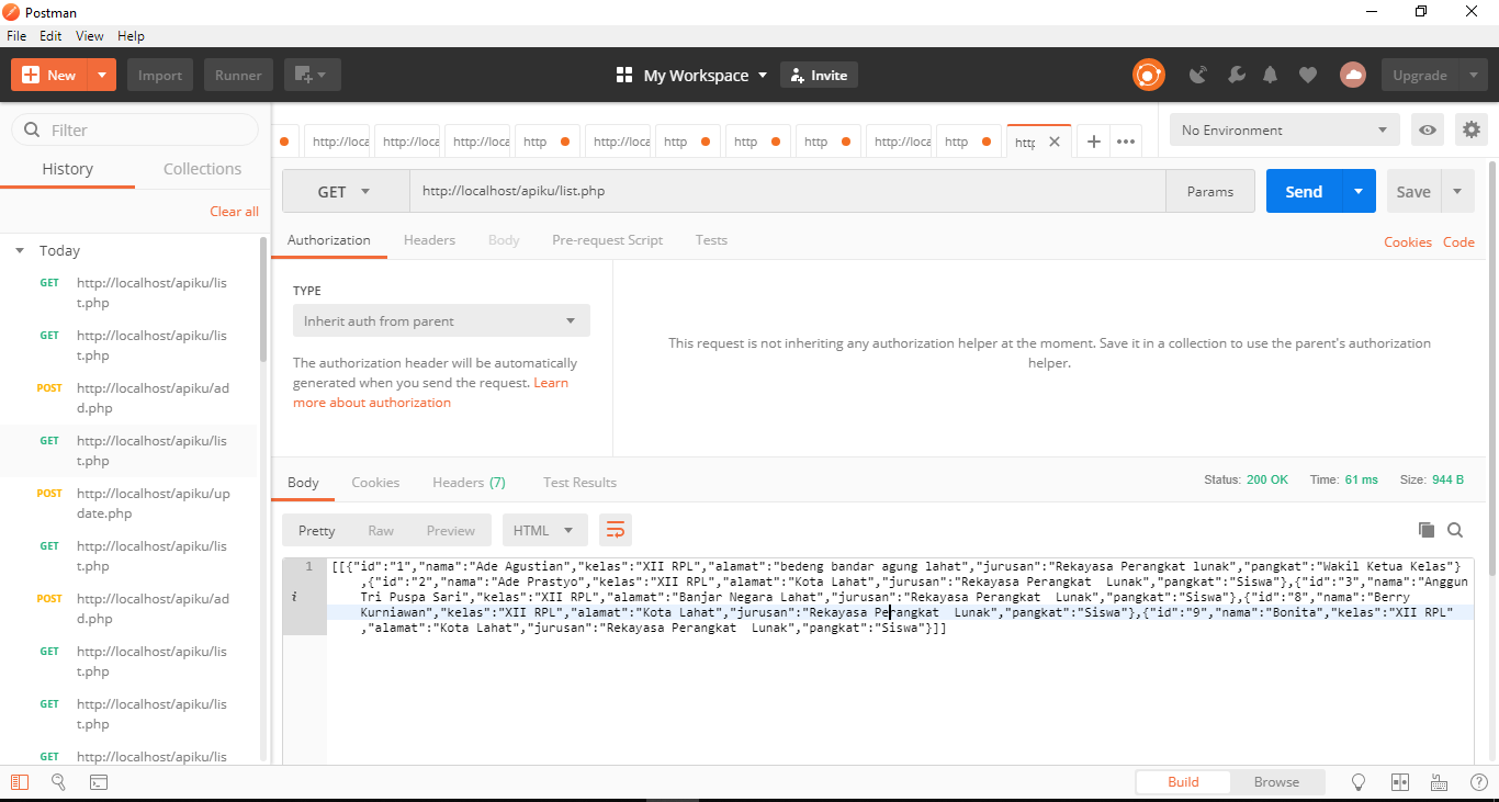 CRUD OPERATION REST API using PHP and MYSQLI | KODE AJAIB