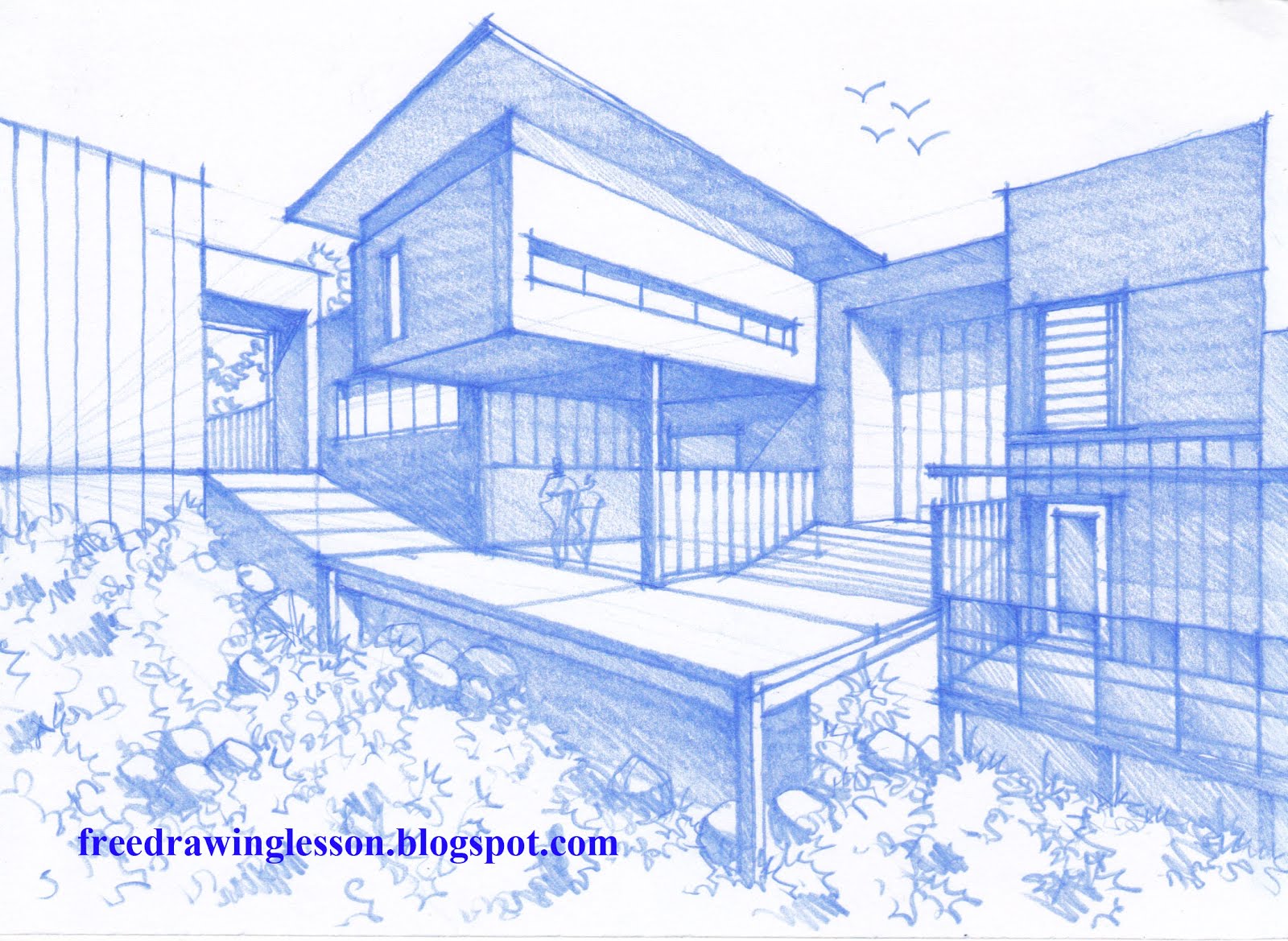 How to draw a house | San-Francisco-Chronicle-freedrawinglesson