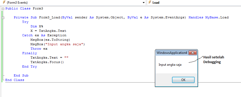 Belajar Microsoft Visual Basic 2008: EXCEPTION HANDLING - MODUL 11