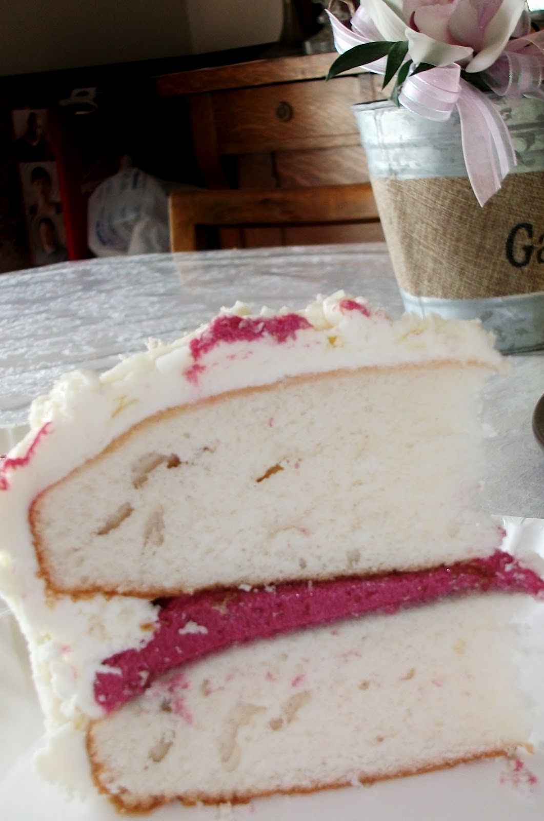 Confections of a Readoholic Mom: White Chocolate Raspberry Rose Cake