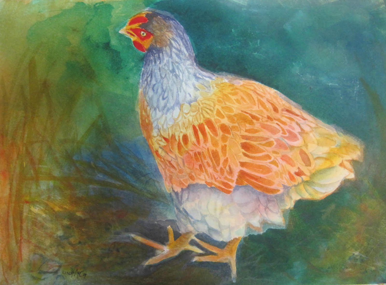 Linda McCoy: Chicken, Watercolor by Linda McCoy
