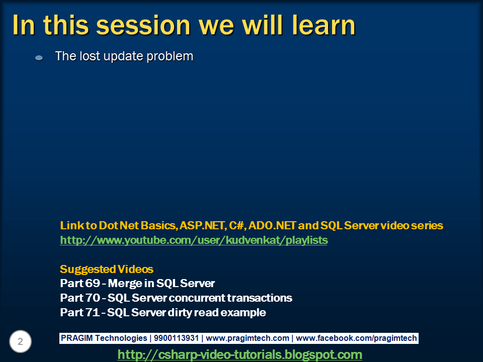 Sql server, .net and c# video tutorial: sql server lost update problem