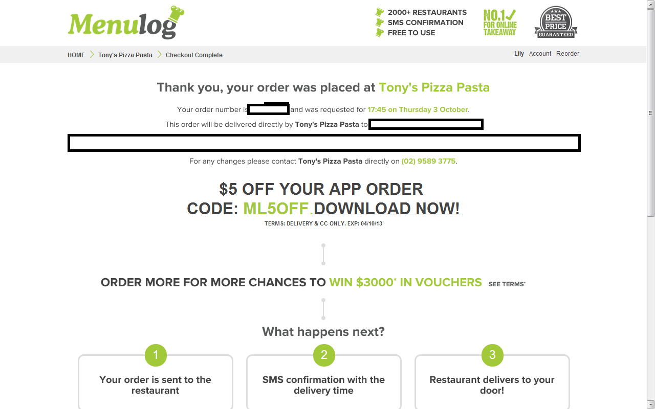 Lily not Louise: Menulog Order Takeaway Online - Review