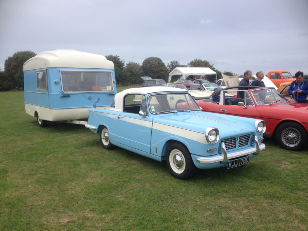 Beautiful 1200 Triumph Herald With a Vintage Cheltenham Caravan ...