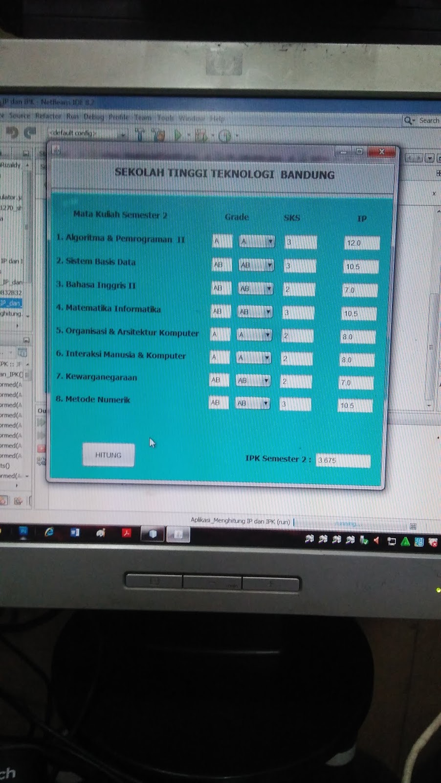 Aplikasi penghitung IP dan IPK dengan Java Gui