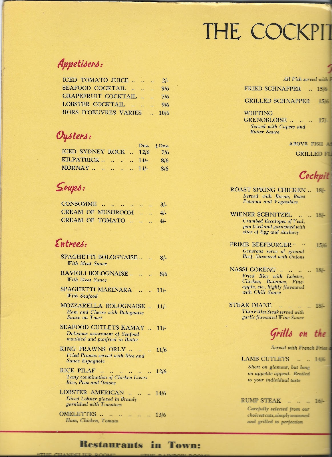 Chris Suhr's Menu Collection: Cockpit Restaurant , Essendon