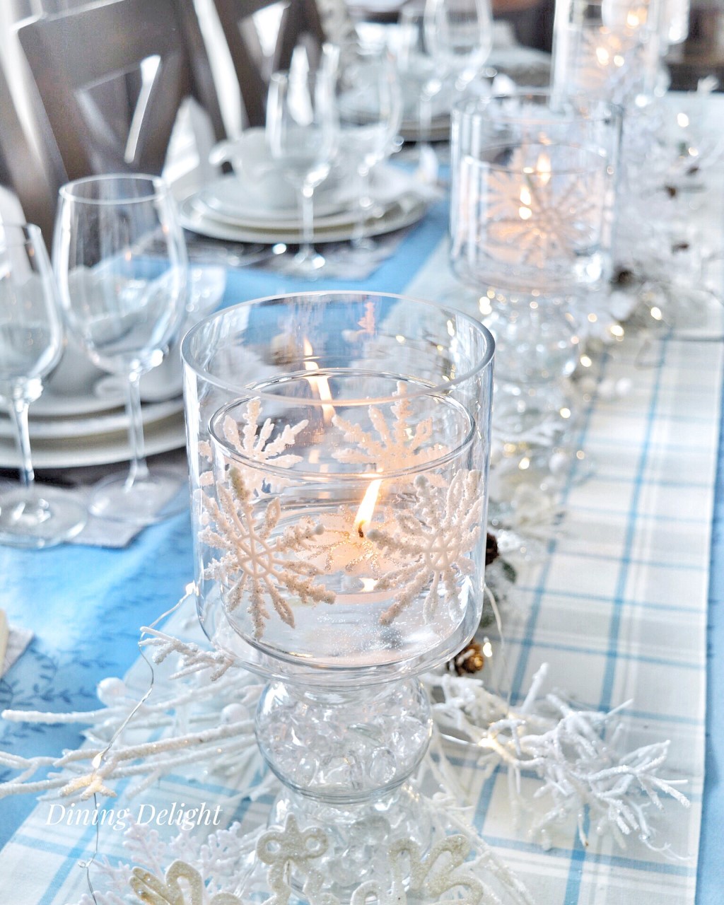 Dining Delight Winter Blues Snowflake Tablescape Dining Delight Winter Blues Snowflake Tablescape