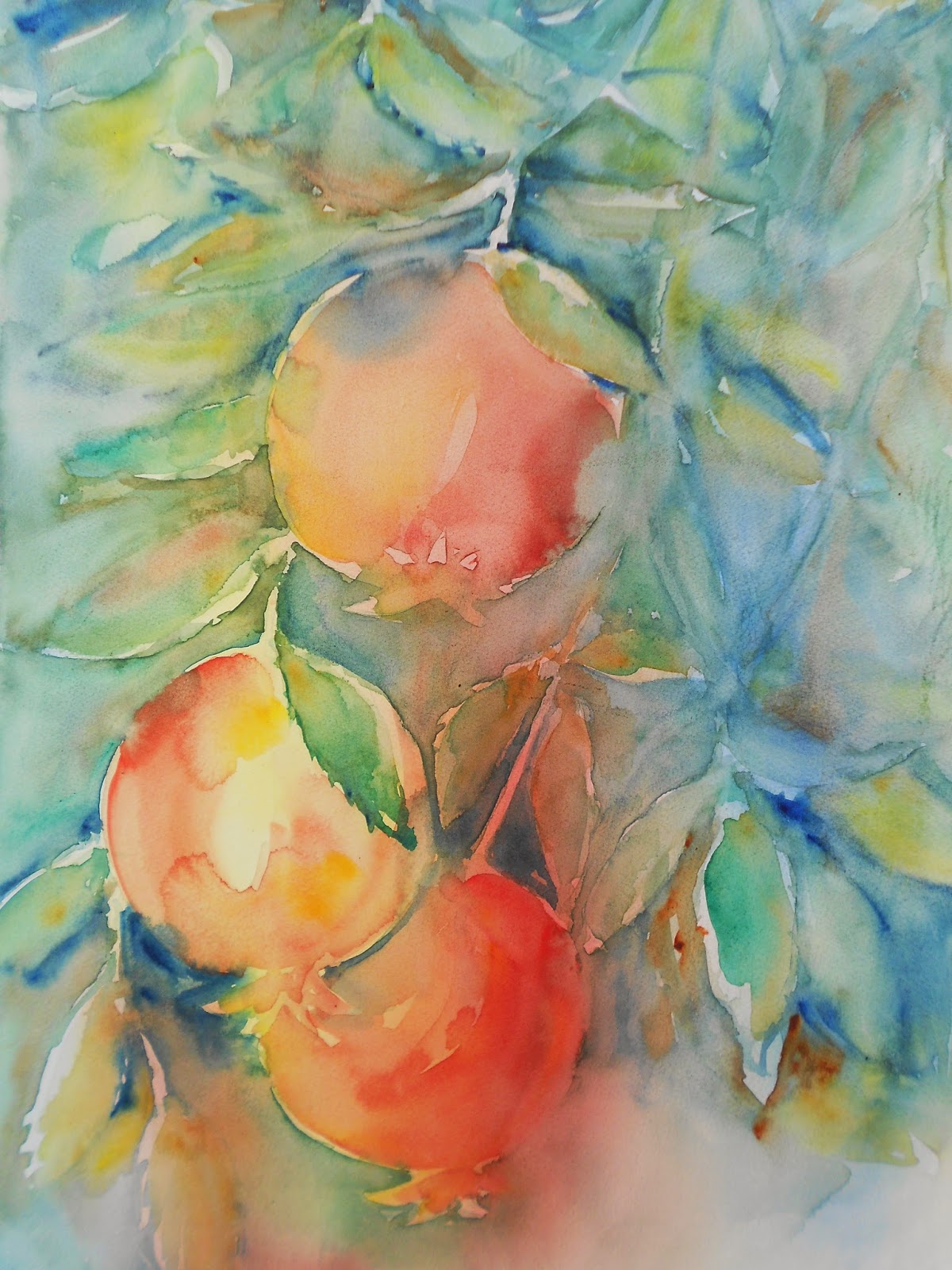 PAINTING IN TUSCANY: Negative painting with watercolors - Pomegranate