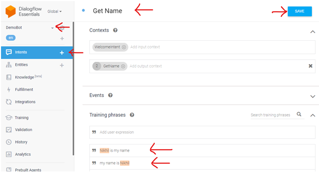Understanding Intents in Dialogflow