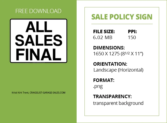 Free Printable Sign Download - All Sales Final | Craigslist Garage Sales