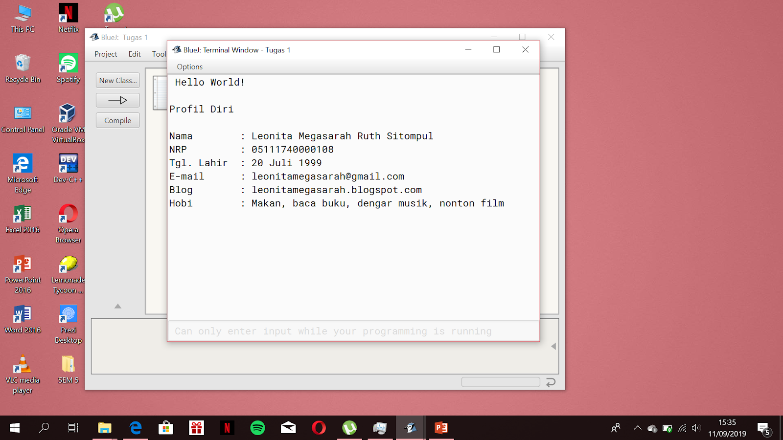 Tutorial membuat Hello World! dan Profil Diri dengan BlueJ