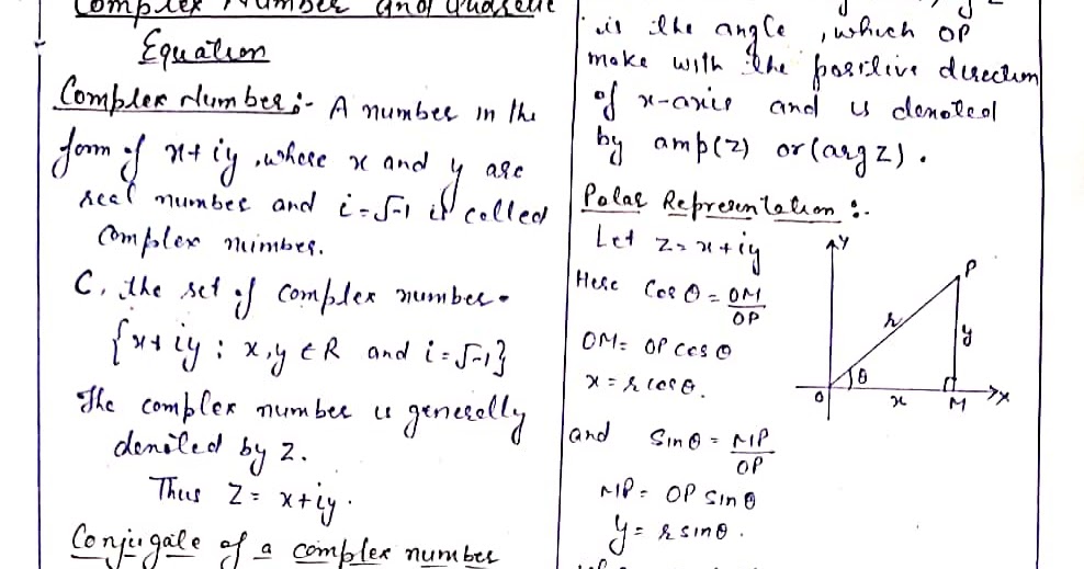 COMPLEX NUMBER AND QUADRATIC EQUATIONS HANDWRITTEN NOTES FOR CLASS 11TH ...