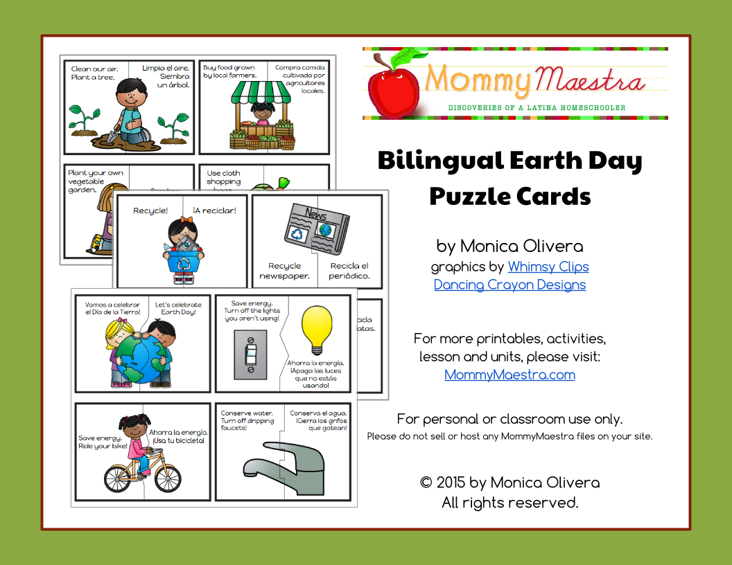Mommy Maestra: Free Download: Bilingual Earth Day Puzzle Cards