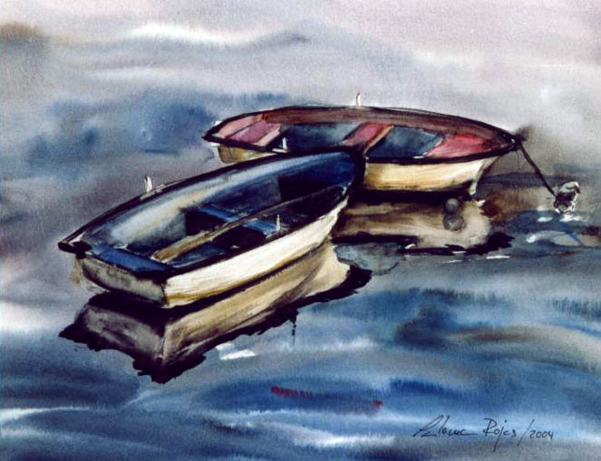 Acuarelas Paloma Rojas: EL MAR Y ALGUNAS EMBARCACIONES