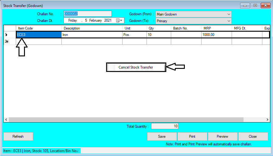 Stock Transfer (Godown) Help Guide