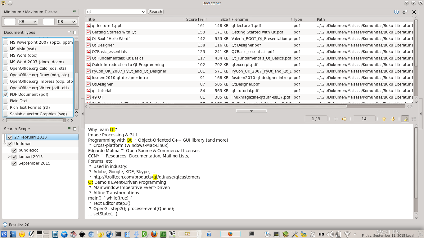 DocFetcher: A "Google Desktop" for Linux