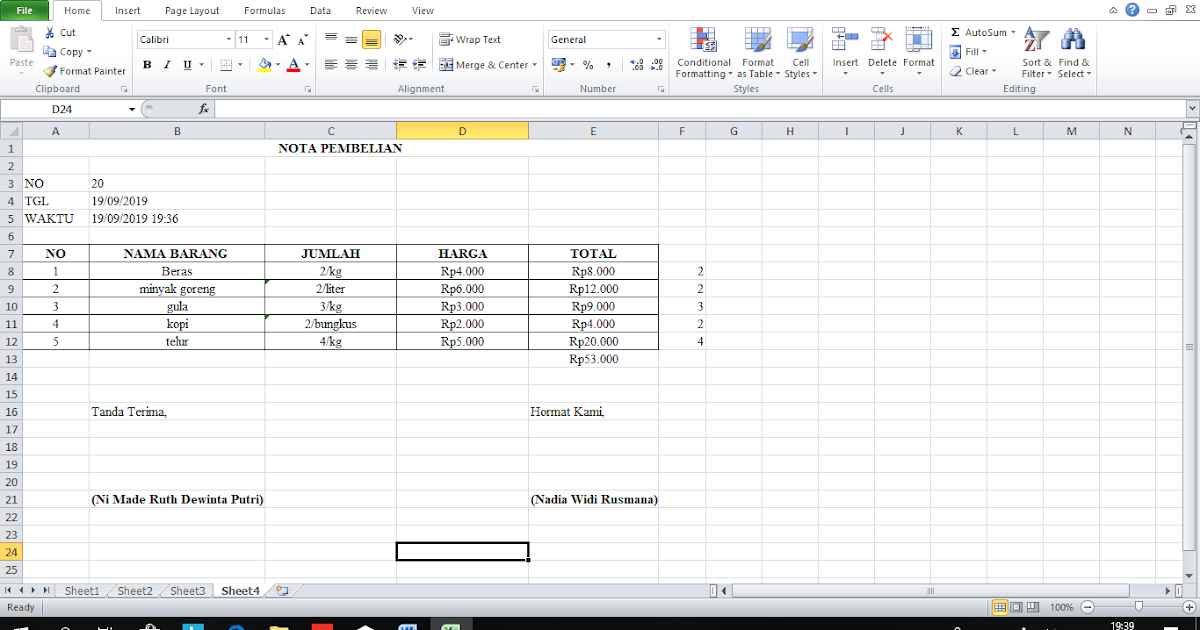 Langkah-Langkah Membuat Nota Di Microsoft Excel