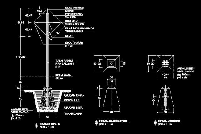 Gambar Kerja Desain Tiang Rambu Lalu Lintas File Dwg - Kaula Ngora ...